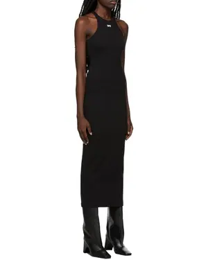 Off-White Logo Printed Ribbed Midi Dress