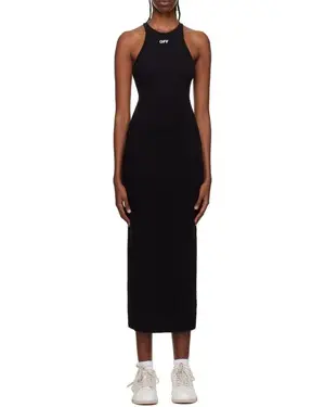 Off-White Logo Printed Ribbed Midi Dress