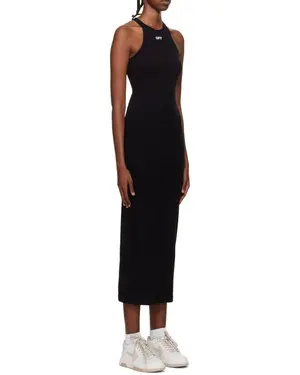 Off-White Logo Printed Ribbed Midi Dress