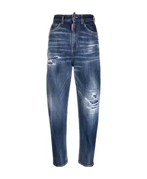 Dsquared2 Distressed Logo Patch Jeans - Blue