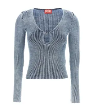 DIESEL® M-teri Logo Plaque Cut-out Ribbed Top - Blue