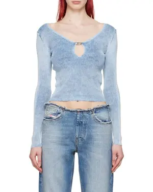 DIESEL® M-teri Logo Plaque Cut-out Ribbed Top