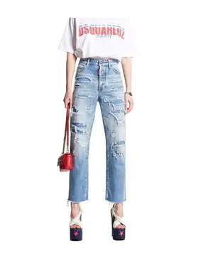 Dsquared2 Distressed Logo Patch Jeans - Blue