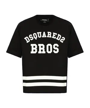 Dsquared2 Logo Printed Striped Crewneck T-shirt - Black