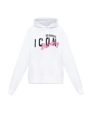 Dsquared2 Logo Printed Drawstring Hoodie - White