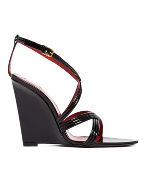 Saint Laurent Open Toe Wedge Sandals - Black