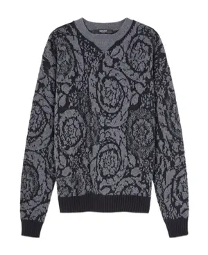 Versace Barocco-intarsia Crewneck Jumper - Black