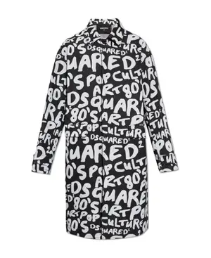 Dsquared2 Allover Logo Printed Mid-length Coat - Black