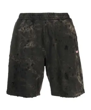 DIESEL® P-crown-n2 Marbled Effect Distressed Shorts - Black