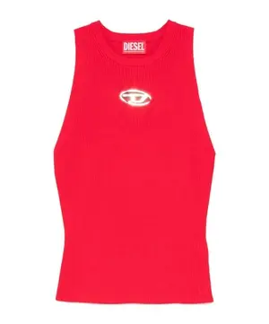 DIESEL® M-caddix Logo Plaque Ribbed-knit Top - Red