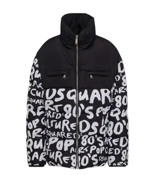 Dsquared2 All-over Logo Printed Zipped Down Jacket - Black