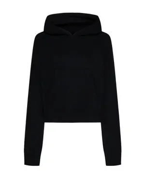 Palm Angels Logo Embroidered Knitted Hoodie - Black