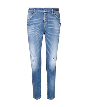Dsquared2 Logo-patch Ripped Straight-leg Jeans - Blue