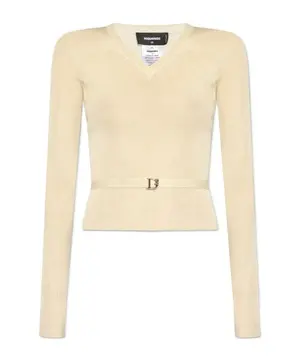 Dsquared2 Ribbed V-neck Pullover - Nude