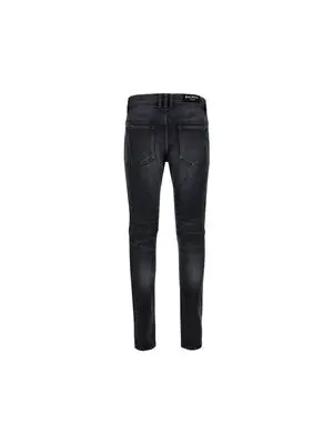 Balmain Slim-cut Ripped Cotton Jeans With Synthetic Leather Panels