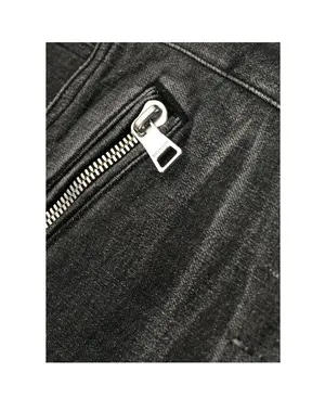 Balmain Slim-cut Ripped Cotton Jeans With Synthetic Leather Panels
