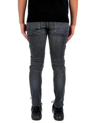 Balmain Slim-cut Ripped Cotton Jeans With Synthetic Leather Panels
