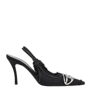 DIESEL® D-venus Sb Logo Plaque Frayed Slingback Pumps