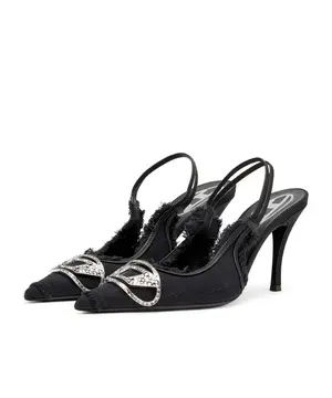 DIESEL® D-venus Sb Logo Plaque Frayed Slingback Pumps