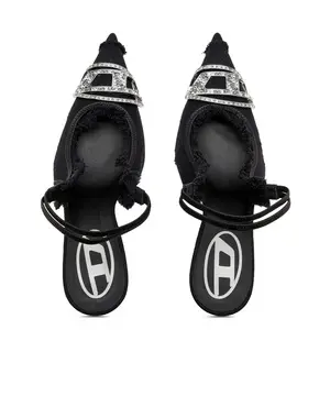 DIESEL® D-venus Sb Logo Plaque Frayed Slingback Pumps