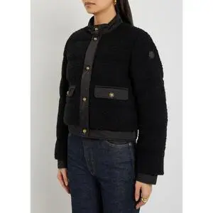Moncler Stand-collar Short Plush Patchwork Coat