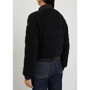 Moncler Stand-collar Short Plush Patchwork Coat