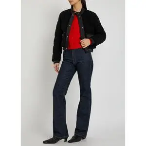 Moncler Stand-collar Short Plush Patchwork Coat
