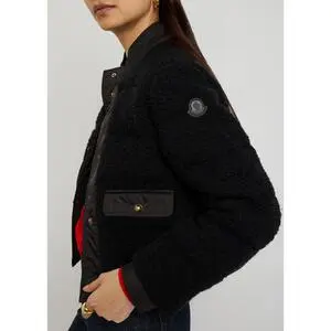 Moncler Stand-collar Short Plush Patchwork Coat