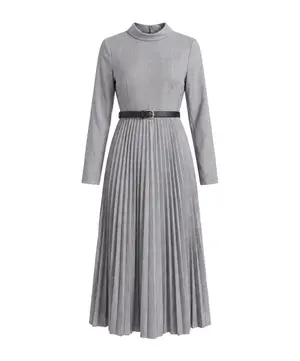 SELF-PORTRAIT Grey Check Pleated Midi Dress - Gray