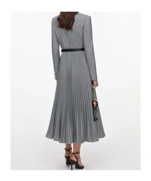 SELF-PORTRAIT Grey Check Pleated Midi Dress