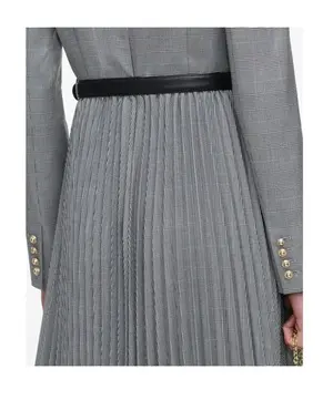 SELF-PORTRAIT Grey Check Pleated Midi Dress