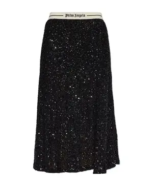 Palm Angels Sequined Logo-waist Skirt - Black