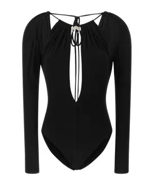 MARINE SERRE Cutout Tie-detail Long Sleeve Bodysuit - Black