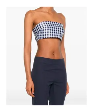 SELF-PORTRAIT Plaid Strapless Top