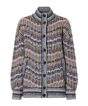 MISSONI Striped Metallic Crochet-knit Cardigan