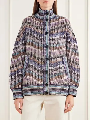 Missoni Striped Metallic Crochet-knit Cardigan