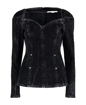 Stella McCartney Long-sleeved Velvet Denim Top