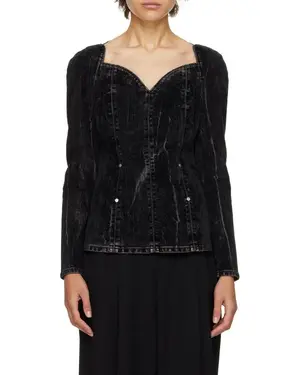 Stella McCartney Long-sleeved Velvet Denim Top