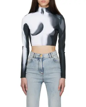 Balmain Jersey Crop Top With Body Print