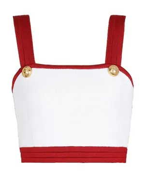 Balmain Knit Crop Top With Gold-tone Buttons - Red