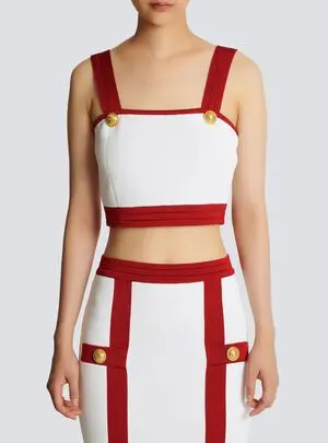 Balmain Knit Crop Top With Gold-tone Buttons