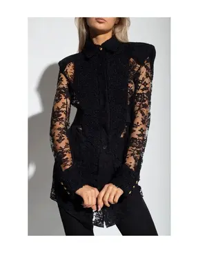 Balmain Tweed And Lace Plastron Shirt