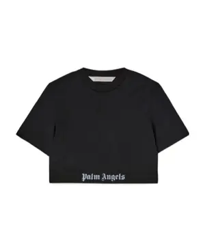 Palm Angels Logo Waistband Cropped T-shirt - Black