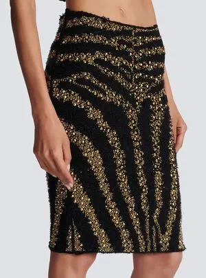 Balmain Embroidered Tweed Pencil Skirt