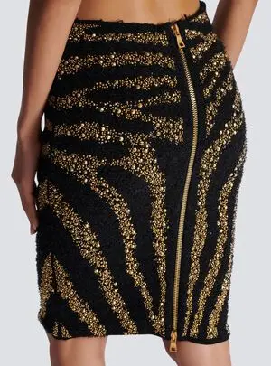 Balmain Embroidered Tweed Pencil Skirt