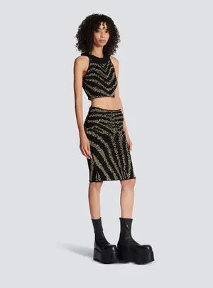 Balmain Embroidered Tweed Pencil Skirt