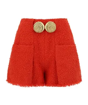 Balmain High Waist Tweed Shorts - Red