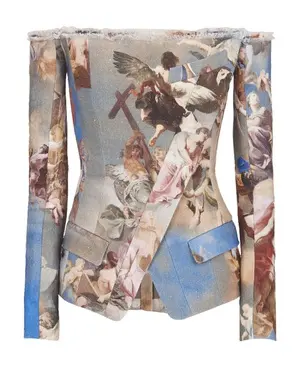 Balmain Sky Printed Off-the-shoulder Canvas Jacket