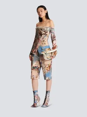 Balmain Sky Printed Off-the-shoulder Canvas Jacket