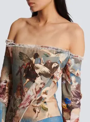Balmain Sky Printed Off-the-shoulder Canvas Jacket
